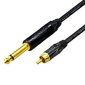 WORLDS BEST CABLES 1 Foot – TS to RCA Cable – Mogami 2964 Audio Interconnect Cable & Neutrik NP2X-B & Amphenol ACPL-CBK Gold Plugs - CUSTOM MADE