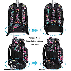 Tilami Rolling Backpack 18 inch Wheeled Laptop Backpack School College Student Travel Trip Boys and Girls, Ins