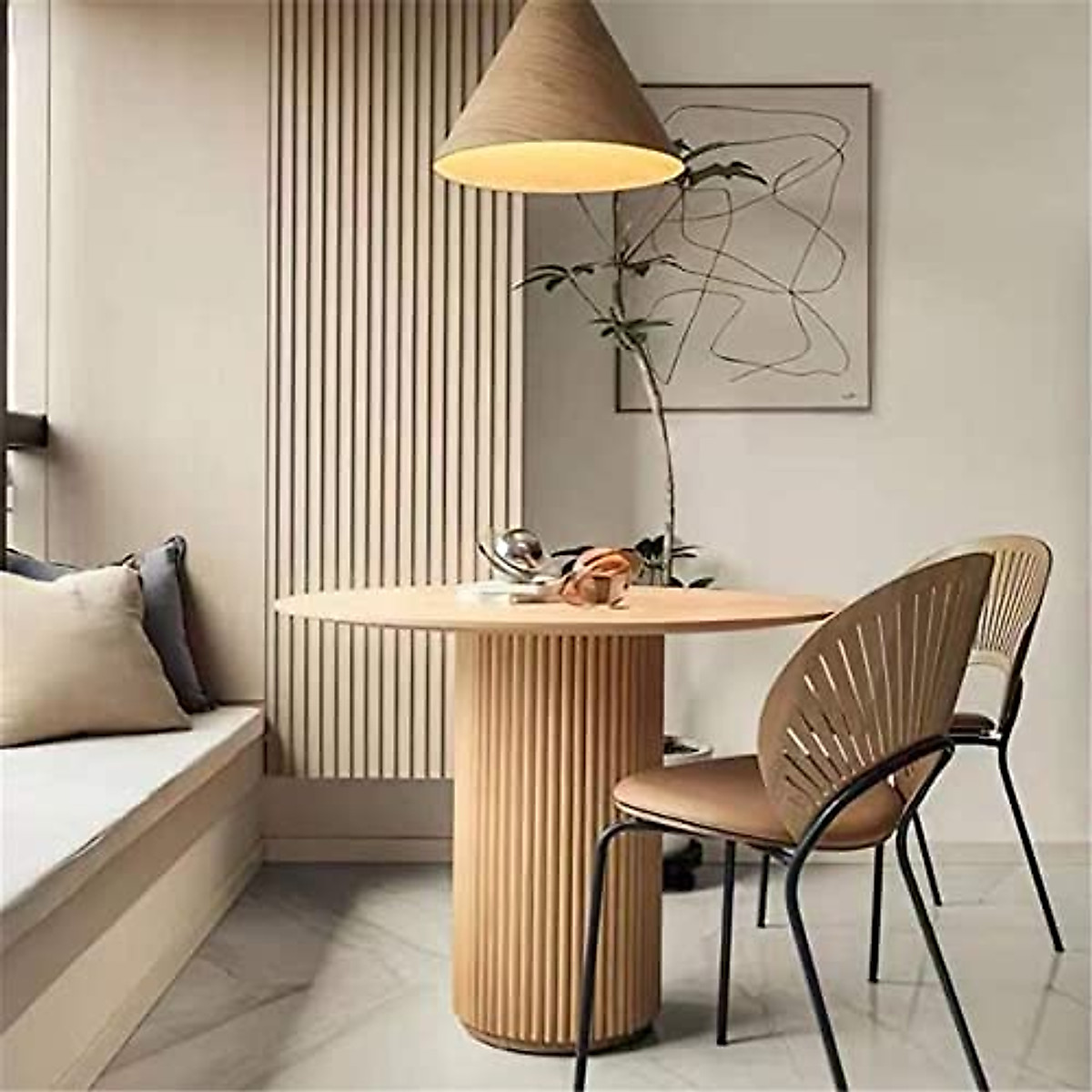 NIUYAO Round Solid Wood Dining Table Natural, 39.5" W Circular Tabletop for Dining Room Kitchen Leisure Coffee Table