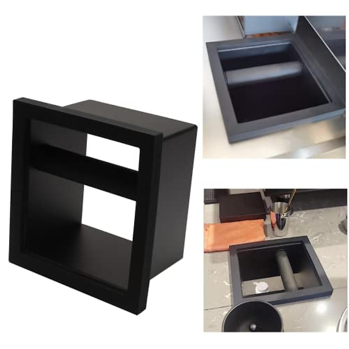 DIBTSA Espresso Coffee Ground Knock Box Chute, Built-in Desktop Waste Bucket, Stainless Steel Bottomless Knocking Residue Box (Rectangle)