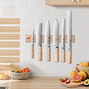 FINDKING 7PCS Kitchen Knife Set, with Wooden Magnetic Knife Holder, Elegant Japanese Chef Knives Set, Sharp Stainless Steel Blade, Pakka Wood Handle, for Daily Cooking (Michelia Series)