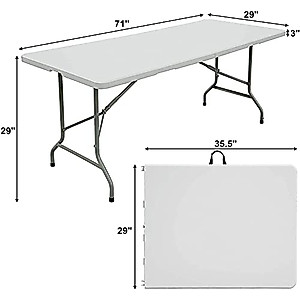 CozyBox Folding Table Indoor Outdoor Heavy Duty Portable Folding Plastic Dining Table w/Handle, Lock for Picnic, Party, Camping - White (4ft, 6ft, 8ft) (6ft)