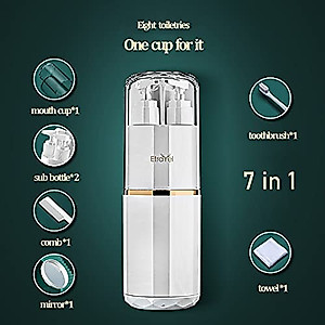 Portable 7 in 1 Travel Toothbrush Holder, Toothbrush Container Cover Case Wash Cup Travel Set - Contain 2 Sub Bottle, 1 Mouth Cup, 1 Toothbrush, 1 Towel, 1 Comb, 1 Mirror (Green)