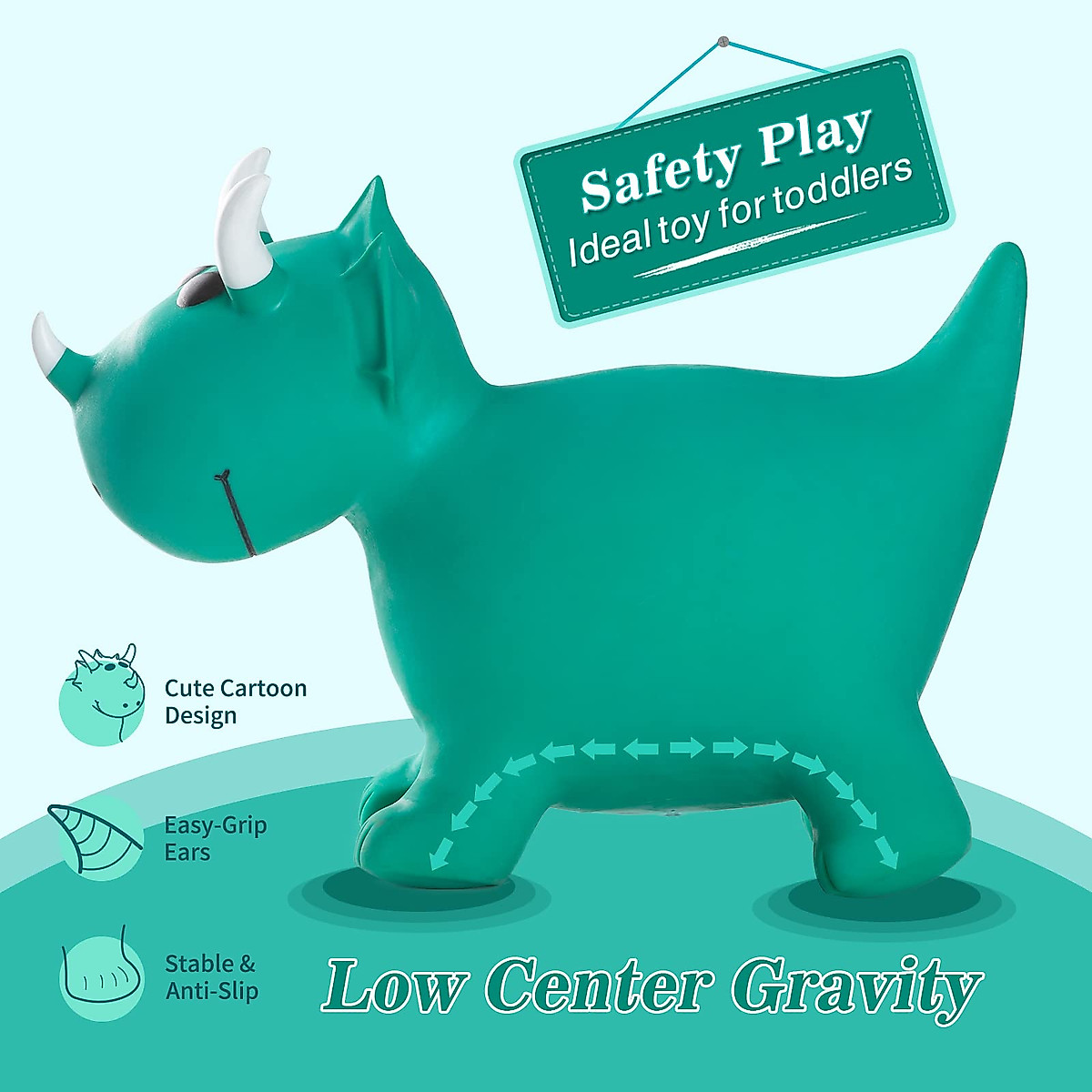 INPANY Dinosuar Bouncy Horse Hopper for Toddlers-Hopping/Hoppity/Bouncing/Bounce Horse, Jumping Horse, Inflatable Ride-on Animal Toy for Kids/Children/Boys/Girls (Pump Included)