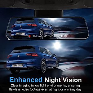 Pelsee P10 Pro 10" 4K Mirror Dash Cam, Rear View Mirror Camera Smart Driving Assistant w/ADAS and BSD, Night Vision Dash Cameras Front and Rear, Voice Control,Parking Monitoring,Free 32GB Memory Card