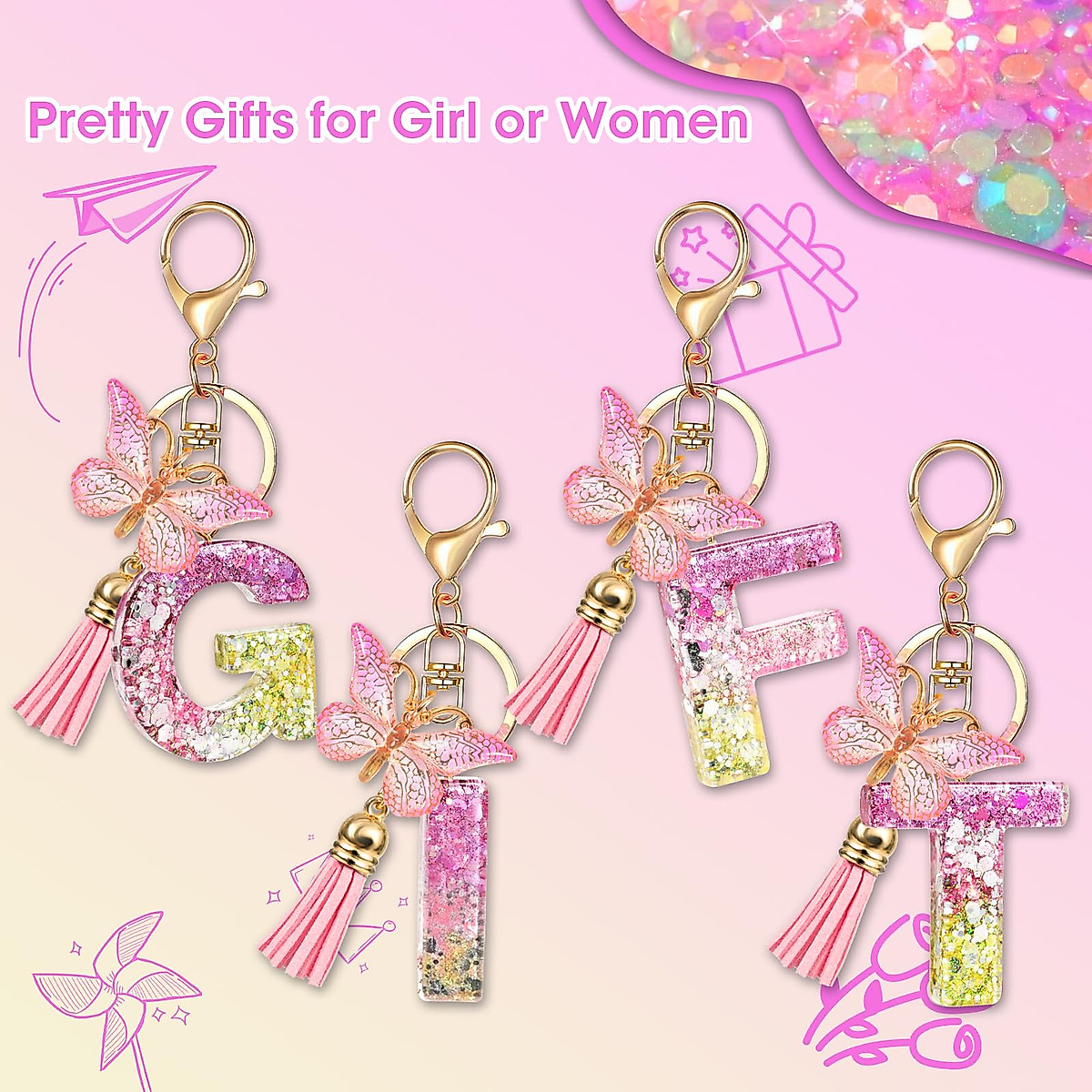 GIFTOXO Letter Keychains for Women and Girls, Key Chains for Car Keys, Cute & Pink Keychain Accessories for Backpack, Wallet-A