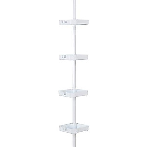Bath Bliss 4 Tier Shelf Tension Adjustable Corner Storage Organizer Bathroom in Matte White Shower Caddy