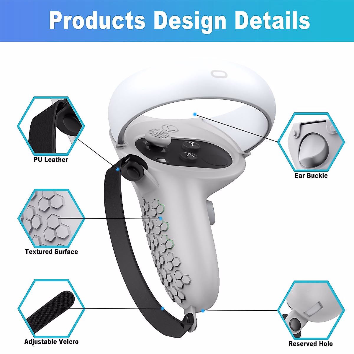 AMZDM Controller Grip for Oculus Meta Quest 2 Accessories Grips Cover for VR Touch Controllers Covers Protector with Non-Slip Joystick Covers 1Pair (Gray)