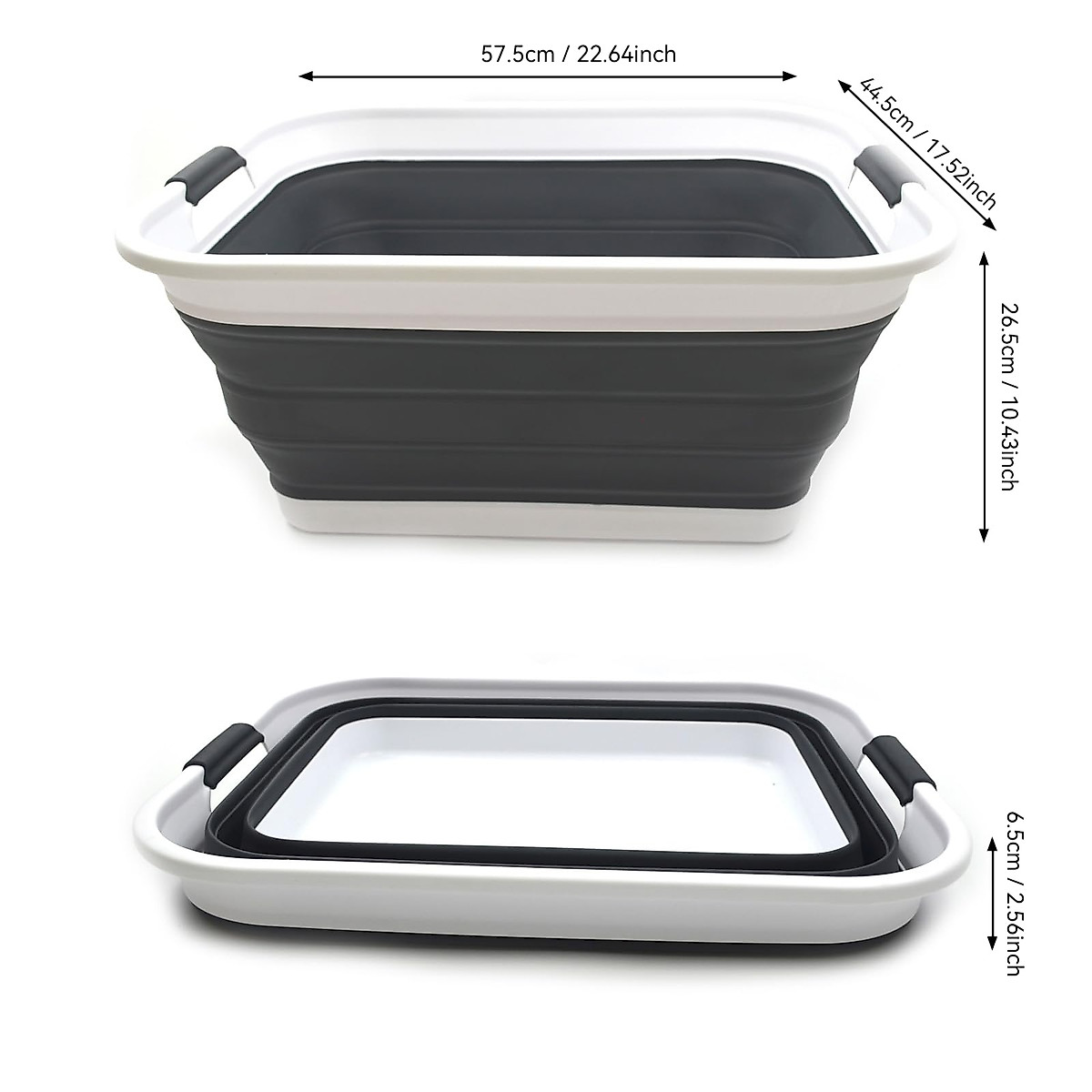 SAMMART 42L(11 gallon) Collapsible Plastic Laundry Basket-Foldable Pop Up Storage Container-Portable Washing Tub-Space Saving Basket,Water capacity 34L(9 gallon) (1 Rectangular - strengthen, Black)