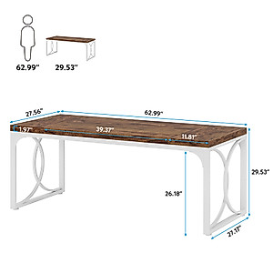 Tribesins Rectangular Dining Table, 63-inch Wood Kitchen Table with Strong Metal Frame, Industrial Large Long Dining Room Table for 4-People Family (Walnut and White)