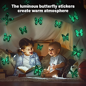 96 Pieces Butterfly Wall Decals Glow in The Dark Butterflies Decor for Ceiling Adhesive Removable 3D Luminous Mural Stickers for Kid Bedroom Nursery Living Room Home Garden Decoration, Multi Colors