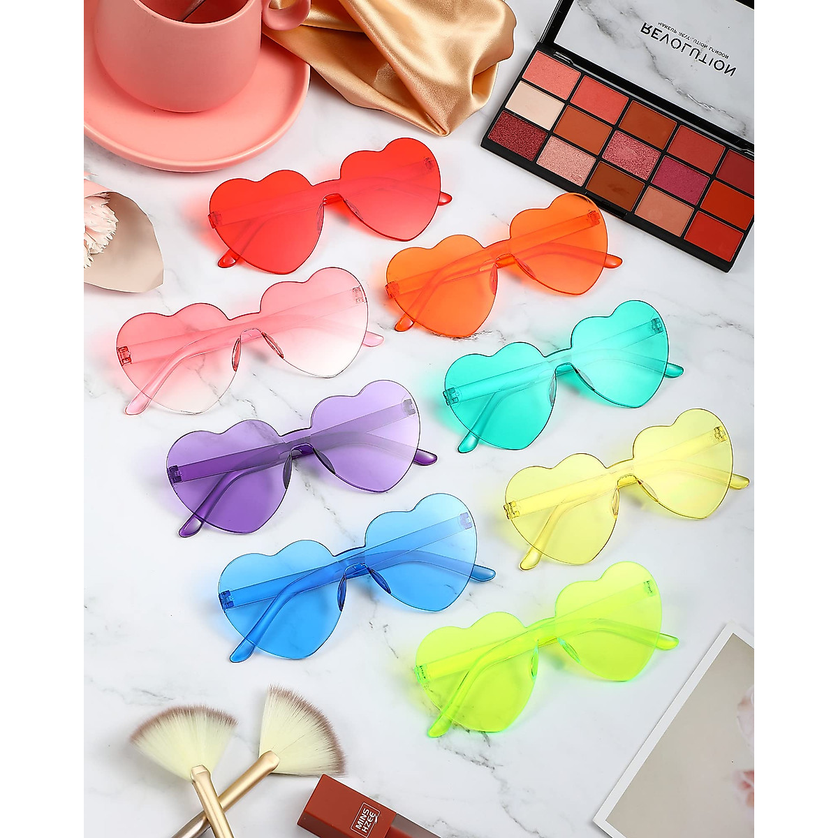 Konohan 54 Pairs Heart Sunglasses Bulk Valentine's Day Rimless Heart Shaped Colored Glasses Frameless Transparent Candy Multicolored Sunglasses for Women Party Eyewear