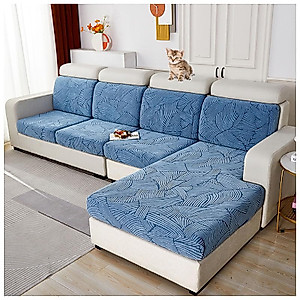 GORHLady Stretch Elastic Fabric Sofa Protector L-Shaped Slipcovers Corner L Shape Sectional Soft Stylish Couch Suitable Living Room Dogs Pets Furniture Protectors All Seasons 4-Seater Blue