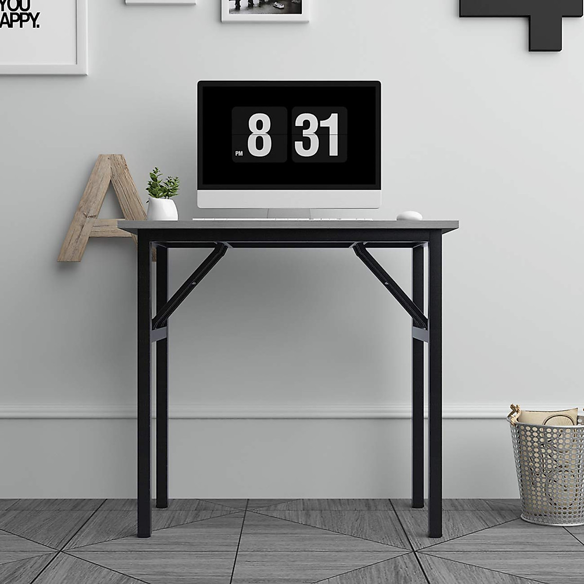 Need Small Computer Desk 31.5 inches Folding Table No Assembly Sturdy Small Writing Desk Folding Desk for Small Spaces, Grey AC5-8040-LB