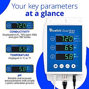 bluelab Guardian Monitor Inline Wi-Fi for Real-time pH, Temperature, and Conductivity (TDS/PPM) Measurements in Water with Calibration, 3-1 Digital Nutrient Meter for Inline Dosing Systems