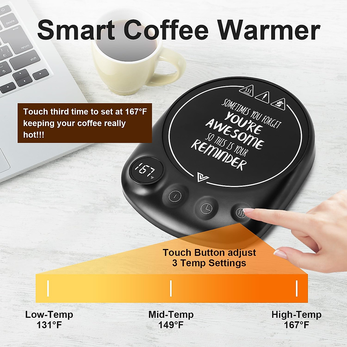 Bsigo Coffee Mug Warmer Candle Mug Warmer for Home & Office, Electric Smart Coffee Warmer for Desk, Beverage Tea Coffee Cup Warmer with 3-Temp Settings, 1-12h Timer Auto Shut Off Portable Warmer Plate