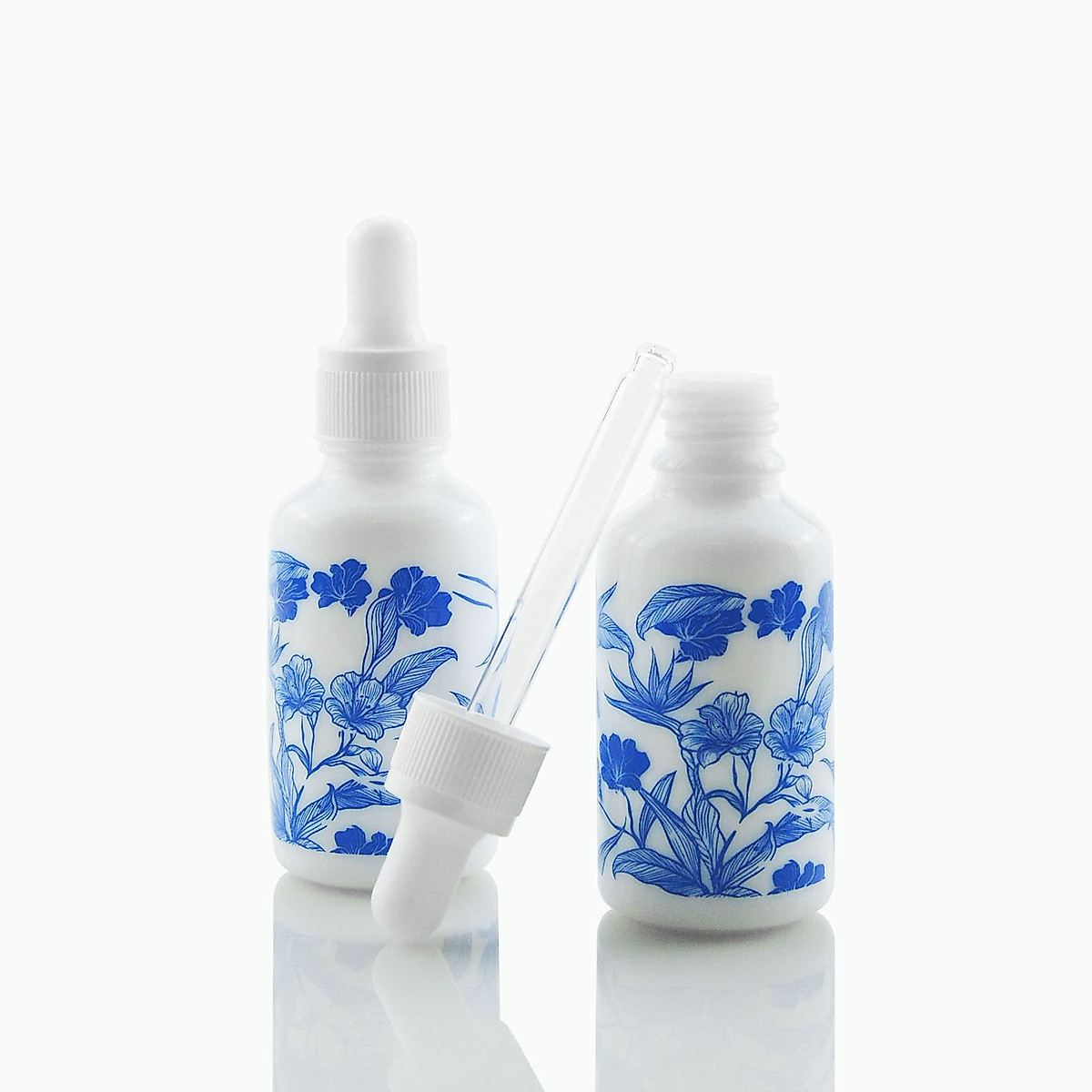 Wwolife 4 PCS 1 2/3oz (50ml) Blue and White Porcelain Ceramic Dropper Bottles Perfume Aromatherapy Cosmetic Container Essential Oils Sample Empty Dropper Bottles with Funnel Include