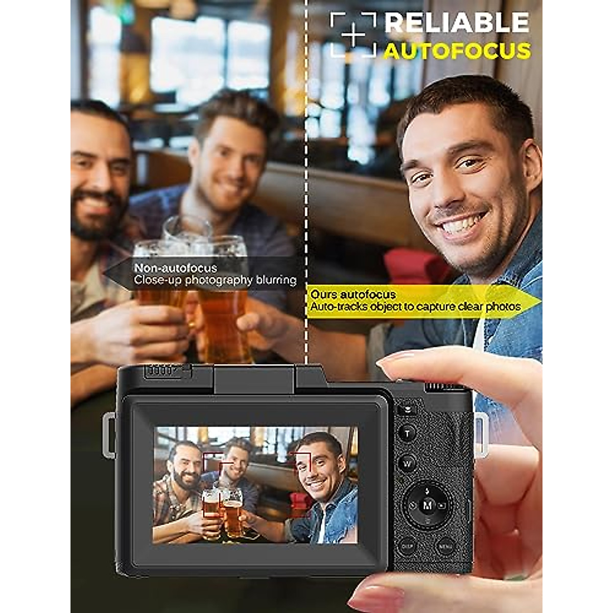 4K Digital Camera, Autofocus 48MP Vlogging Camera for YouTube with Flip Screen Cameras for Photography with Batteries, Fill Light, Mini Tripod Accessories