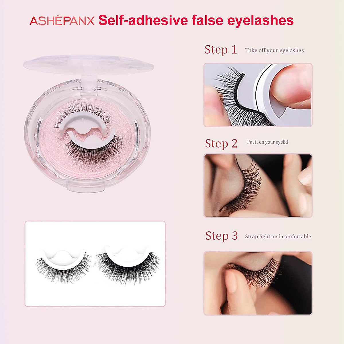 New Reusable Self Adhesive Eyelashes, 4PCs Reusable Adhesive Eyelashes, False Lashes Natural Look, Self Adhesive Eyelashes Reusable Self Sticking (2-Pairs)