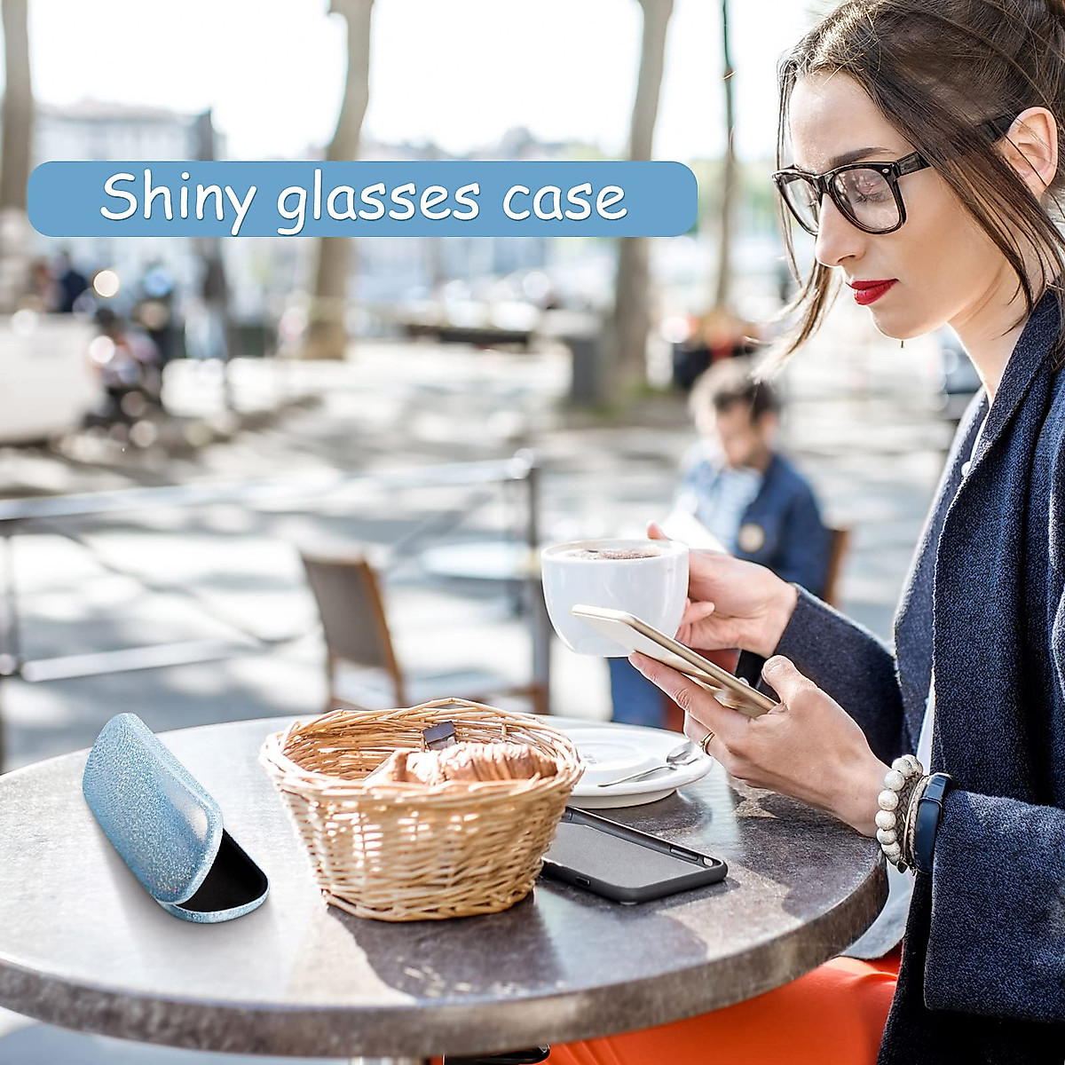 Weewooday 3 Pcs Hard Shell Eyeglasses Cases Glitter Sunglasses Protective Unisex Glasses Case with Cleaning Cloth (Pink, Blue, Black), 6.3 x 2.4 x 1.2 inches/ 16 x 6 x 3 cm