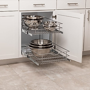 Knape & Vogt Simply Put 17.5-in W x 14.7-in H Metal 2-Tier Pull Out Cabinet Basket, 17 Inch, Frosted Nickel