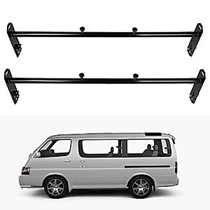 ECCPP Adjustable Van Ladder Rack Hightop 2 Bars Roof Rack fit for Chevy Express 2500 for Dodge for Ford E-250/350 for GMC Savana with Rain Gutters Heavy-Duty Steel Pickup Truck Ladder Rack