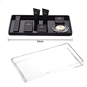 Rectangle Durable Acrylic Collection Serving Trays & Platter for Kitch, Beverage, Drink, Food or Bathroom (Clear 34x22x2.5cm)