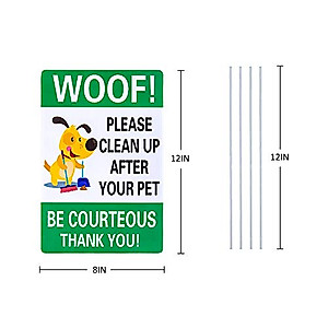 WaaHome Pack of 2 Double Sided Woof Please Clean Up After Your Pet Yard Signs with Stakes, 8"X12" Funny No Poop Pee Dog Yard Sign Lawn Sign