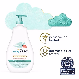 Baby Dove Sensitive Skin Care Baby Wash For Bath Time, Moisture Fragrance Free and Hypoallergenic, Washes Away Bacteria 20 oz