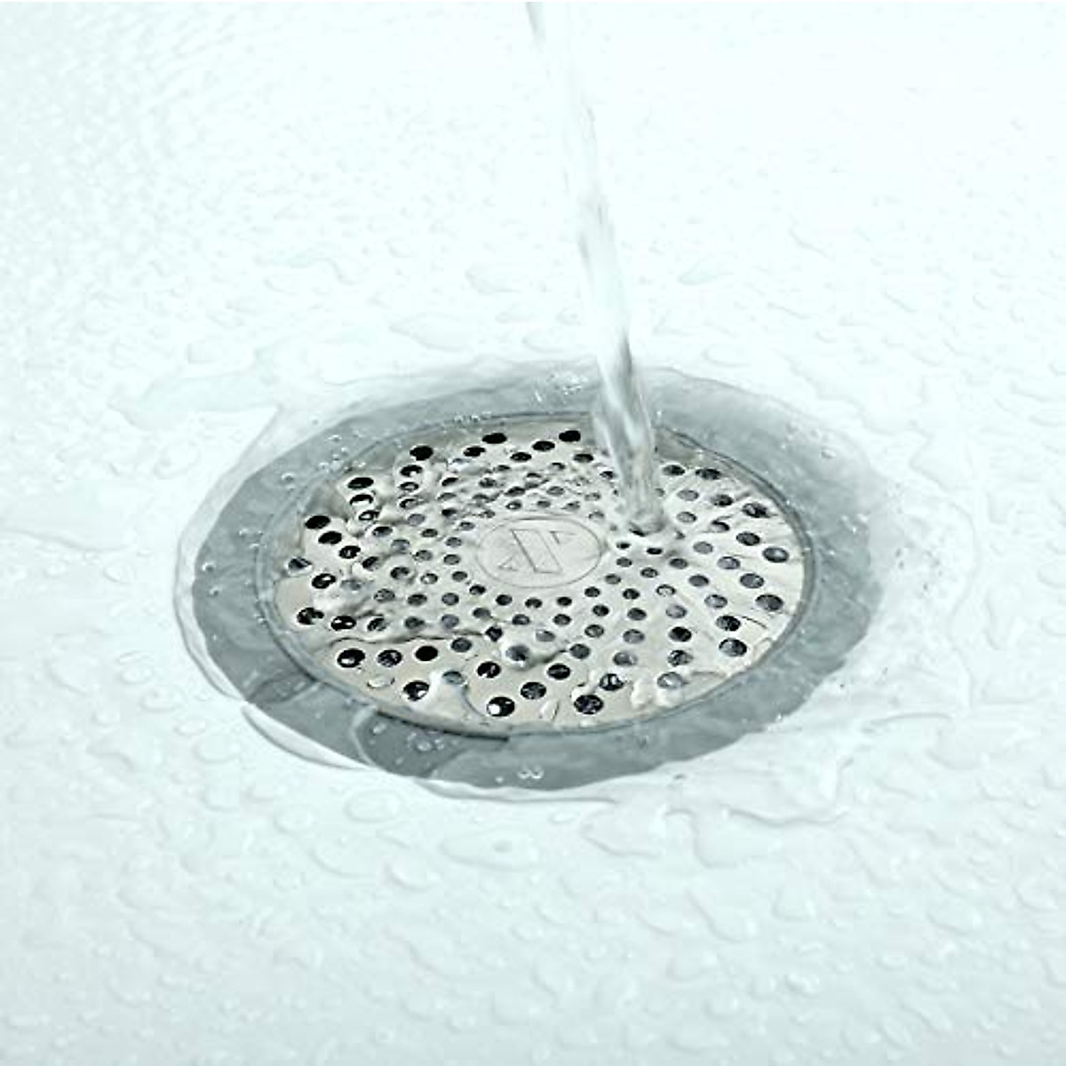 SlipX Solutions Gray Flat Drain Protector Fits Standard Shower Drains to Prevent Clogs (4.5 inch Diameter, Silicone & Stainless Steel)