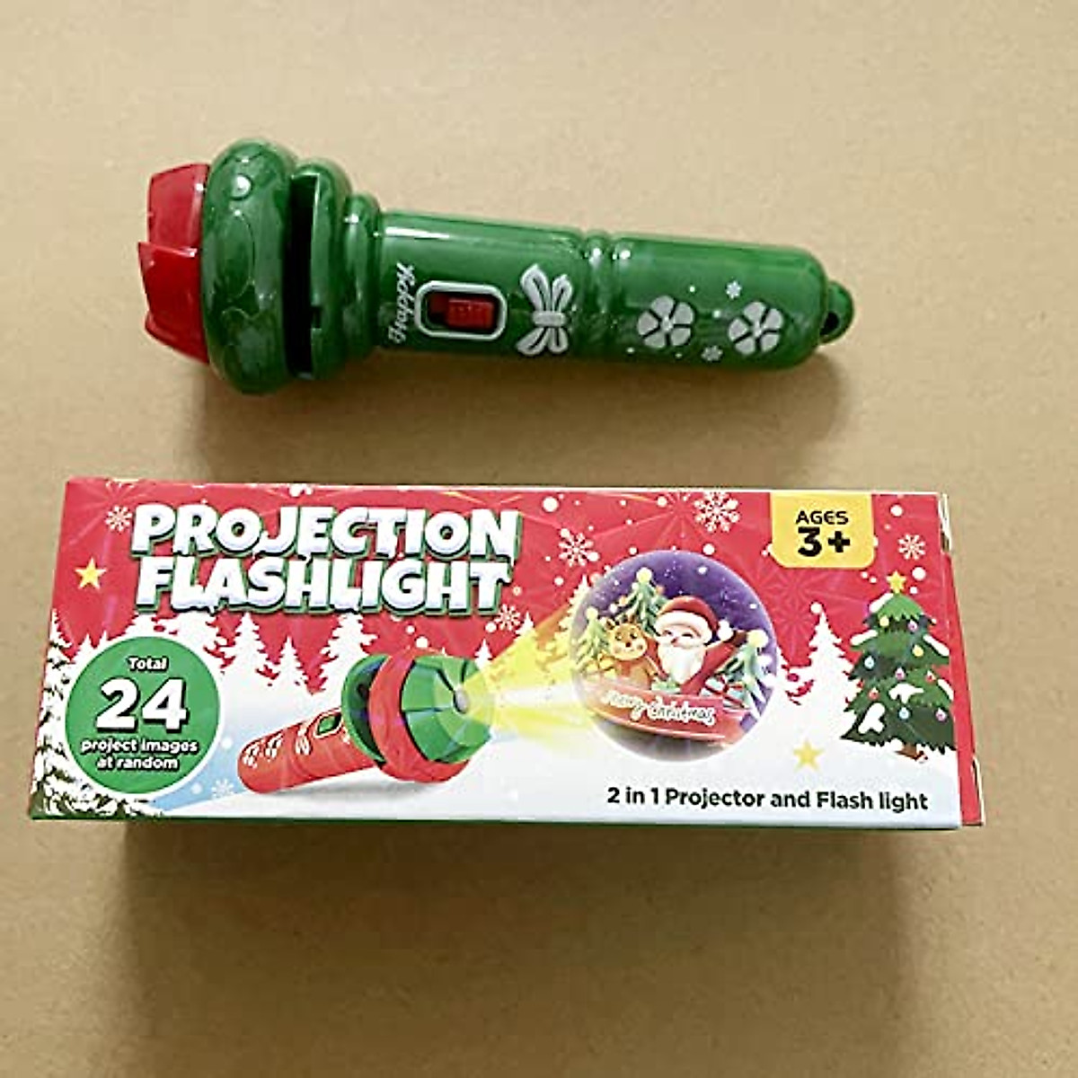 Projection Flashlight Light Toys Early Knowledge Picture Christmas Pattern Stalls Toys Flashlight Christmas Projector Realistic 24 Patterns Santa Christmas Tree