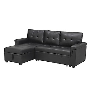 Naomi Home Modern Sectional Sofa with Storage Chaise Black/Air Leather
