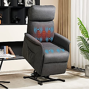 Power Lift Recliner Chair for Elderly, Lift Chair with Heat and Massage, 3 Positions Fabric Recliner Chair Sofa with 2 Side Pockets & Remote Control for Living Room (Grey)