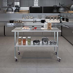 AmGood 24 in. x 60 in. Stainless Steel Work Table with Wheels | Metal Kitchen Food Prep Table | NSF
