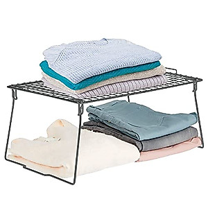 mDesign Farmhouse Metal Stackable Storage Shelf - Closet, Cabinet, Countertop 2-Tier Raised Organizer - for Bedrooms, Bathrooms, Entryways, Hallways - 17" x 12" x 8", 2 Pack - Graphite Gray