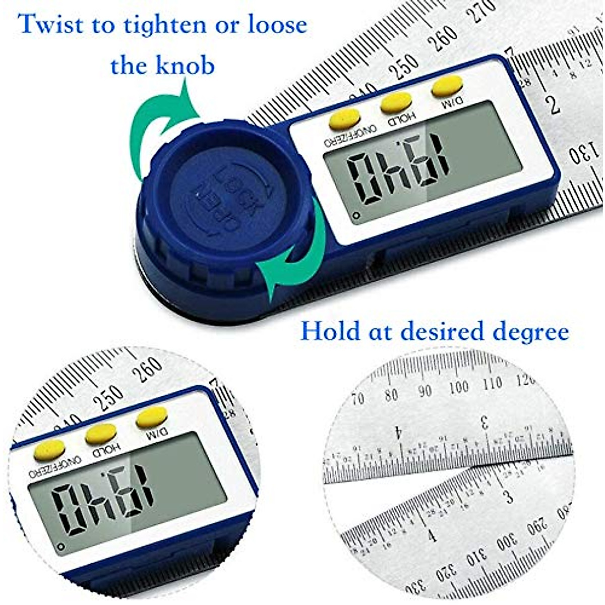 Suncala Digital Angle Finder Protractor with Zeroing and Locking Function, 7-Inch Stainless Steel Angle Finder Ruler