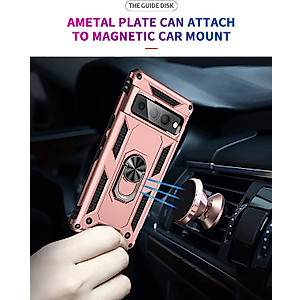 SunRemex for Google Pixel 7 Pro Case with Invisibility Screen Protector, Magnetic Ring Holder Kickstand,[Military Grade] 20ft. Drop Tested Protective Phone Case for Google Pixel 7 Pro (Rose Gold)