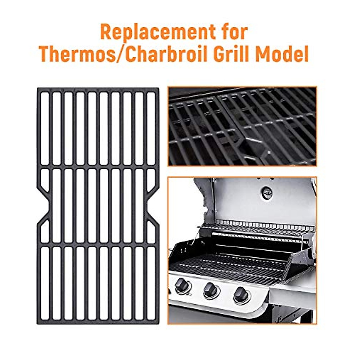 SHINESTAR 16 7/8 Inch Grill Grates Replacement for Thermos, Charbroil 463436215, 463432215, 461442114, 463420508, 463436214, Master Chef, Backyard Gas Grill Parts, Heavy Duty Cast-Iron, 3-Pack