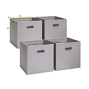 SunnyPoint Cloth Foldable Storage Basket Bin, Foldable Storage Cube Boxes Fabric Drawer with Metal Handle for Closet Shelf, Cabinet, Bookcase (11", Beige)