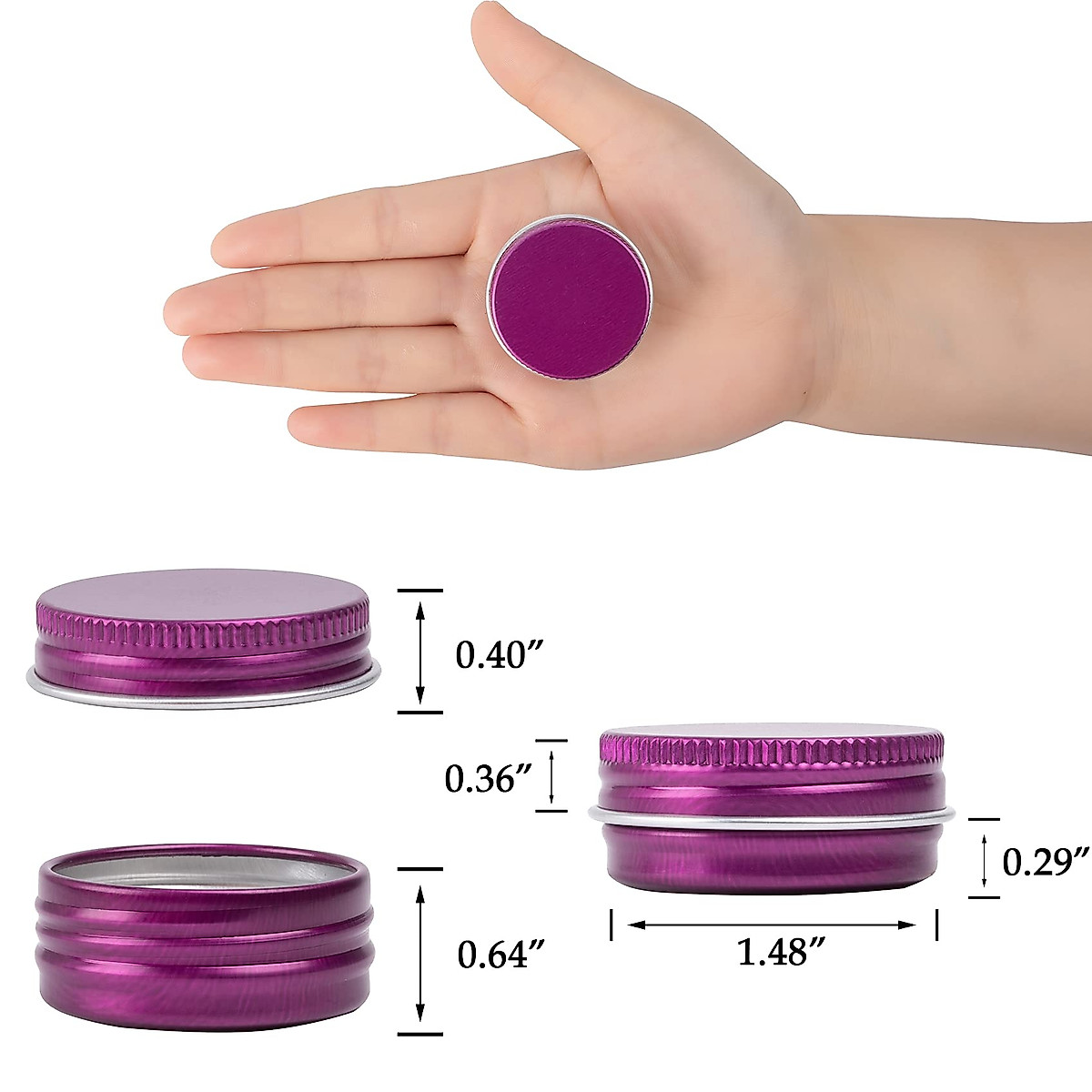 0.5 oz Screw Top Aluminum Tin Jar with Screw Lid and Blank Labels (Purple - Pack of 32)