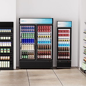 COTLIN 53" W Commercial Display Refrigerator Merchandiser 2 Glass Door, 49 Cu.Ft Upright Drink Fridge Beverage Cooler with LED Lighting, 10 Shelves & 4 Bottle Holders, ETL NSF Approved