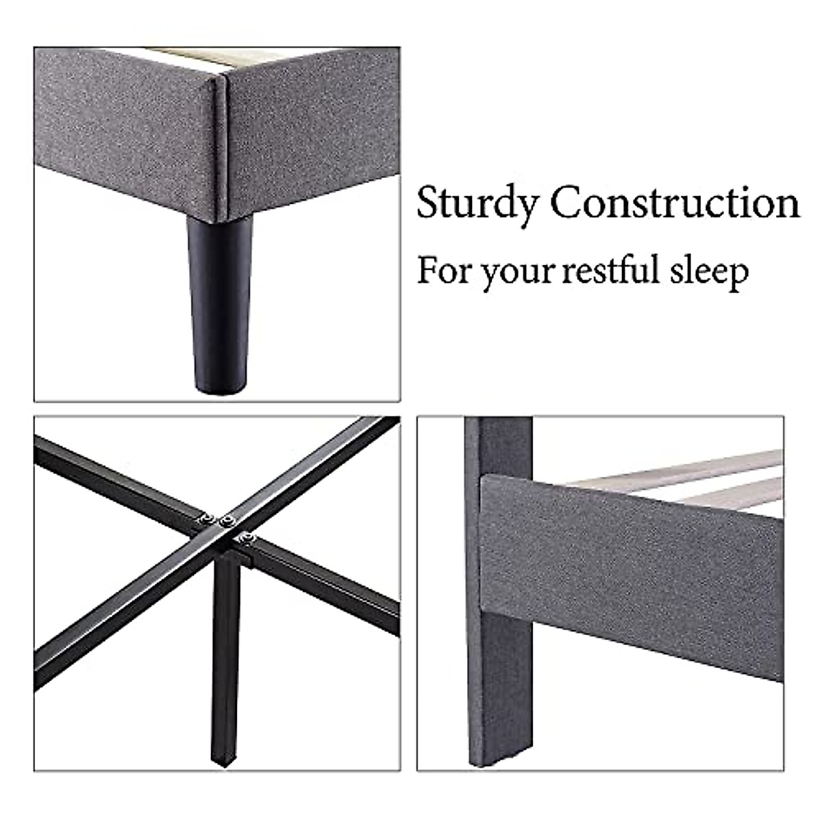 Allewie Upholstered Queen Size Platform Bed Frame with Adjustable and Curved Corner Design Headboard, Easy Assembly, No Box Spring Required, Light Grey