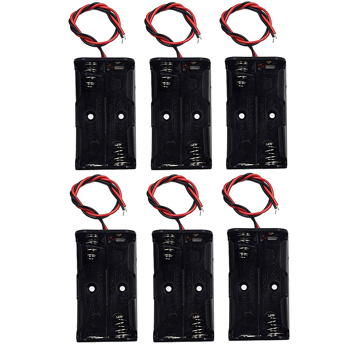 LAMPVPATH (Pack of 6) AA Battery Holder, 2 X 1.5V AA Battery Holder with Leads, AA Battery Holder with Wires