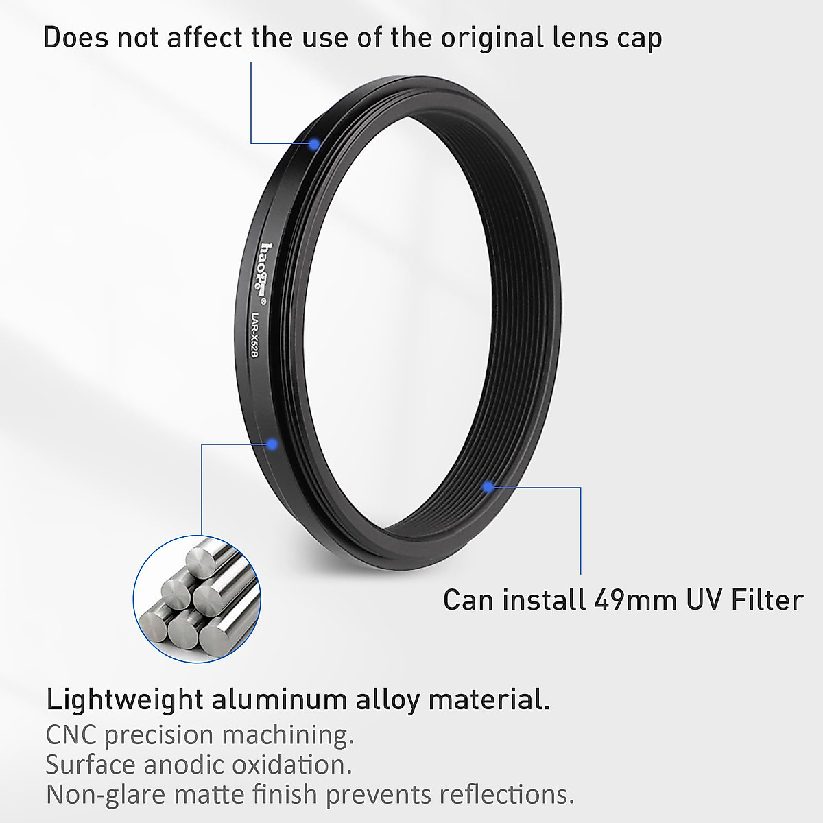 Haoge Lens Filter Adapter Ring for Fujifilm X100VI Fuji FinePix X100V Camera fit 49mm UV CPL ND Filter Lens Cap Replace Fujifilm AR-X100 Black