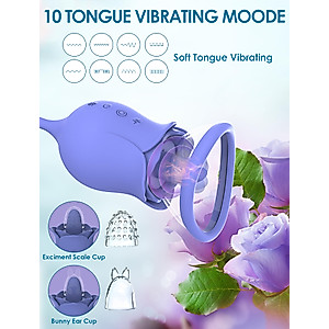 Rose Sex Toy Vibrator Dildo for Women - OHTop APP Remote Rose Adult Toys with 8 Thrusting 10 Tongue Vibrating Stimulator for Womens Couples - 5in1 Heated Sex Toys for Clit, G Spot and Nipples Pleasure