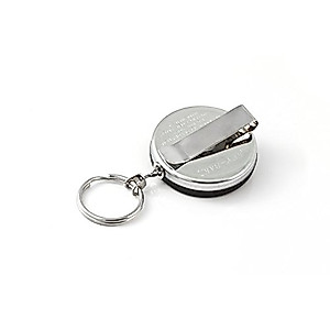 KEY-BAK #5B Retractable Reel with 24 Inch (61 cm) Stainless Steel Chain, Black Front, Steel Belt Clip, Split Ring (Pack of 2)