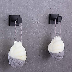 BEIGEEWY 2 Pack Matte Black Towel Hook Stainless Steel Bathroom Rustproof Clothes Towel Coat Hook Heavy Duty Wall Mounted Square