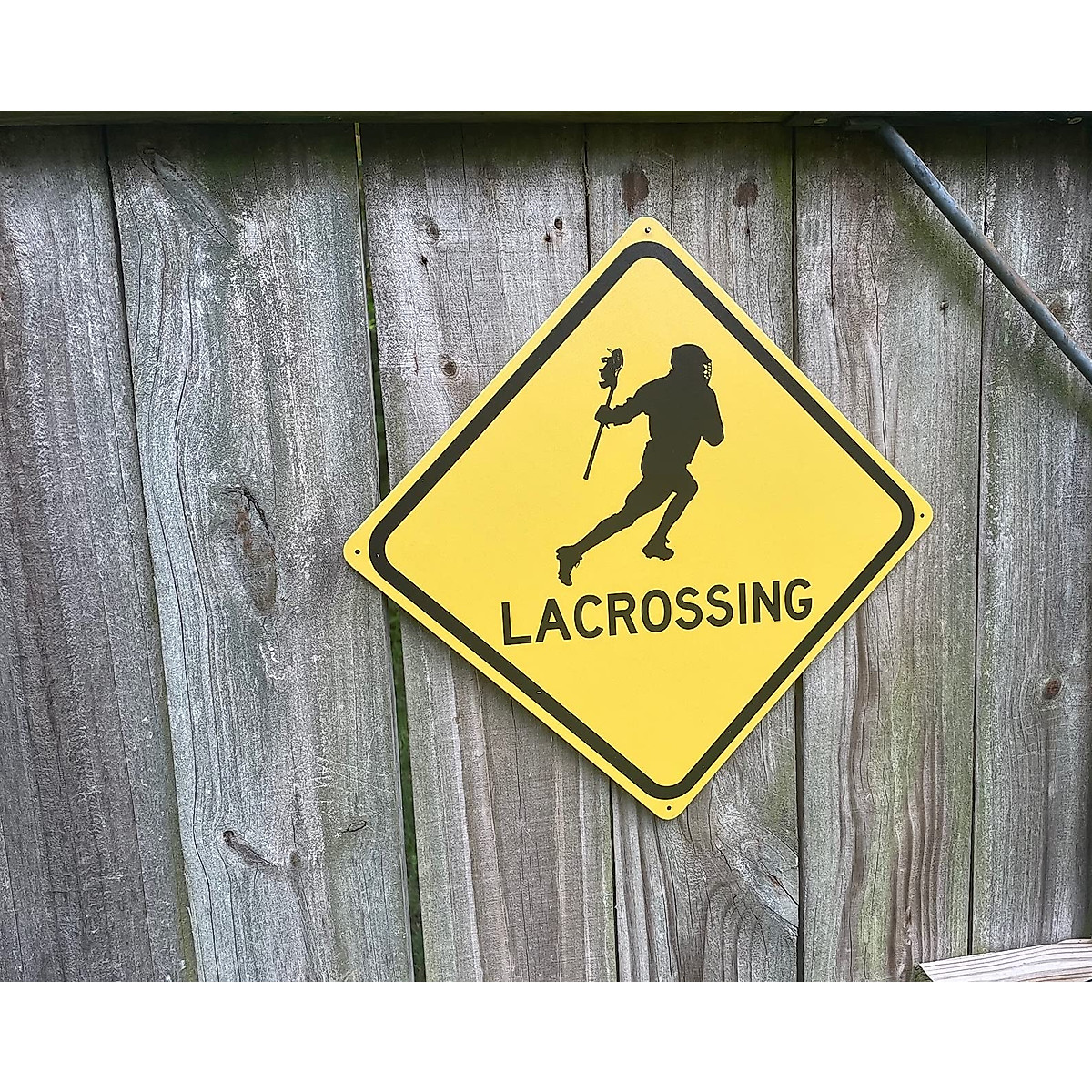 Lacrossing 12" x 12" Tin Road Sign Lacrosse Player Sport Home Gym Garage Dorm Decor