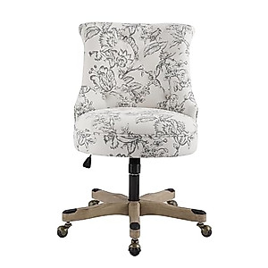 Linon Sinclair Wood Base Adjustable Rolling Office Chair in Floral Gray Fabric
