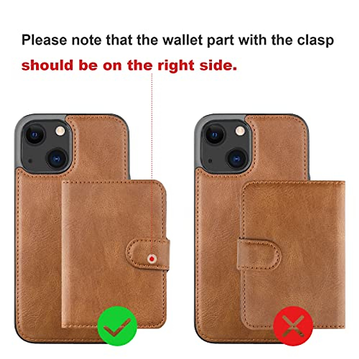 Bocasal Wallet Case for iPhone 13 Compatible with MagSafe Magnetic RFID Blocking Detachable Premium PU Leather Flip Case with Card Slots Holder Kickstand Wireless Charging 6.1 Inch (Brown)